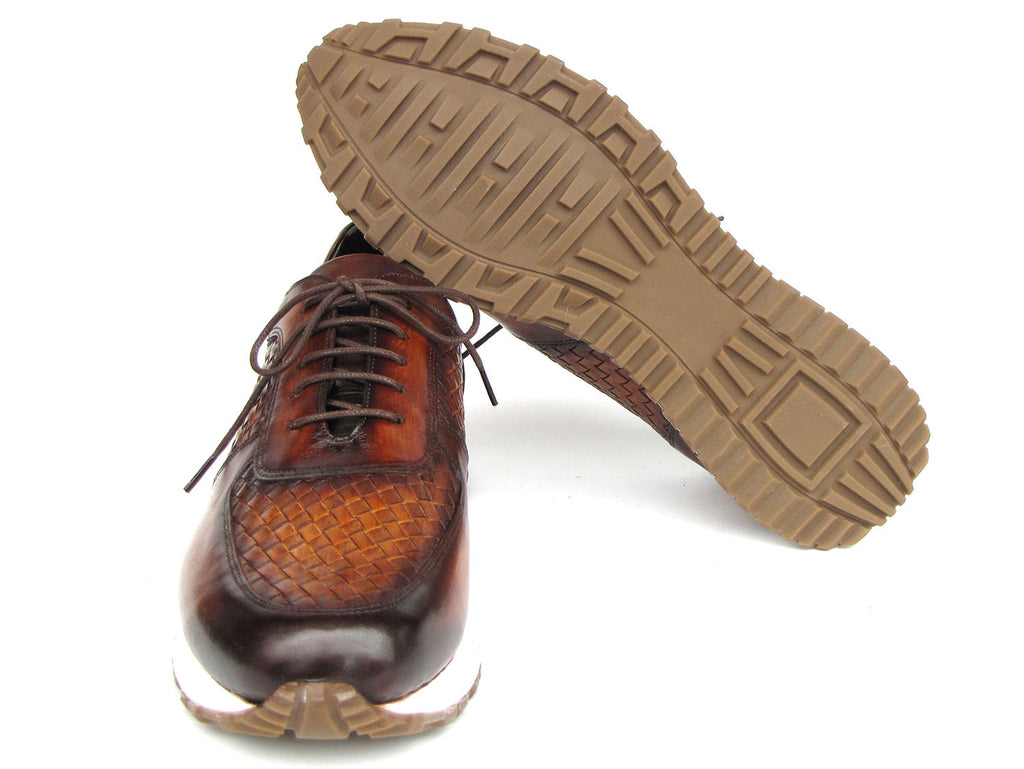Paul Parkman Men's Brown Hand-Painted Woven Leather Sneakers (ID#LW205 – PAUL PARKMAN® Handmade ...